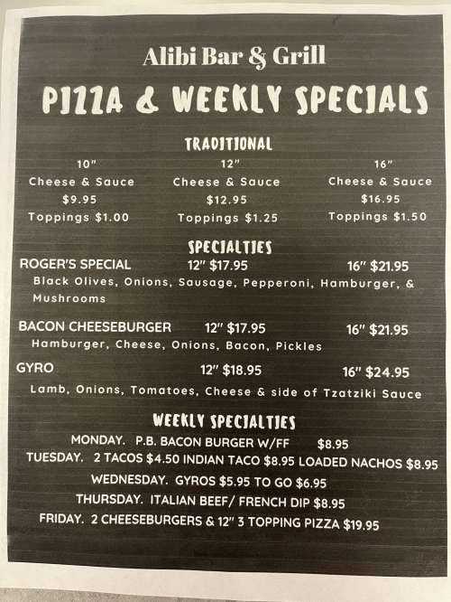 ALiBi Bar and Grill menu in Marinette, Wisconsin, USA