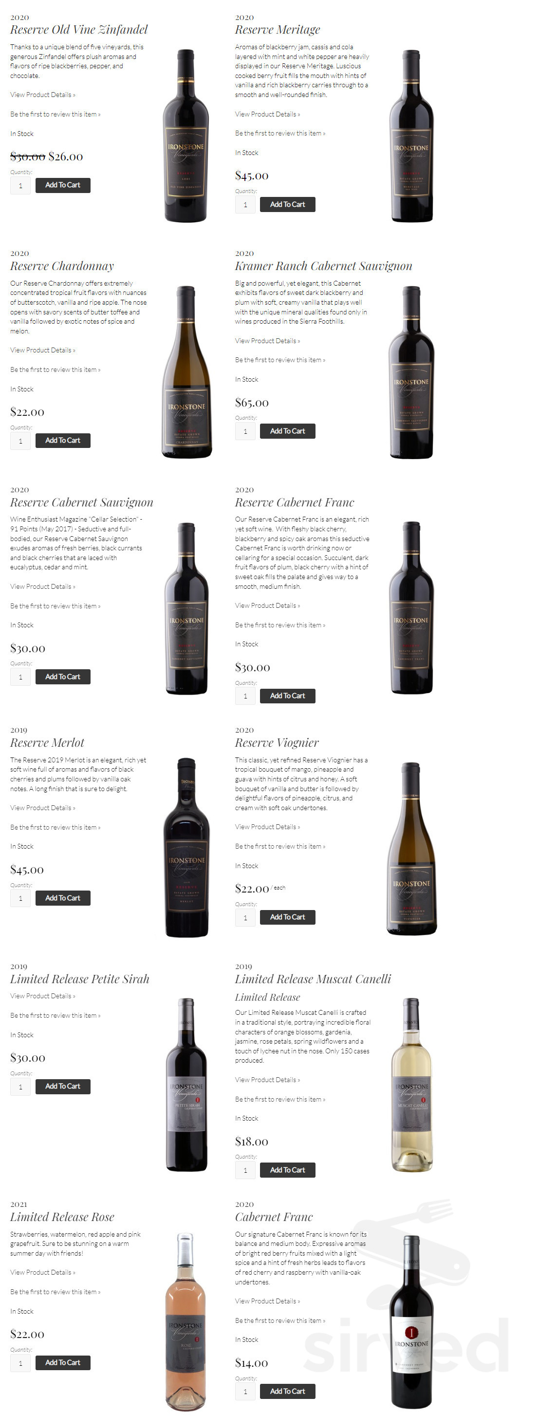 Menu - Murphys CA's Ironstone Vineyards | Sirved