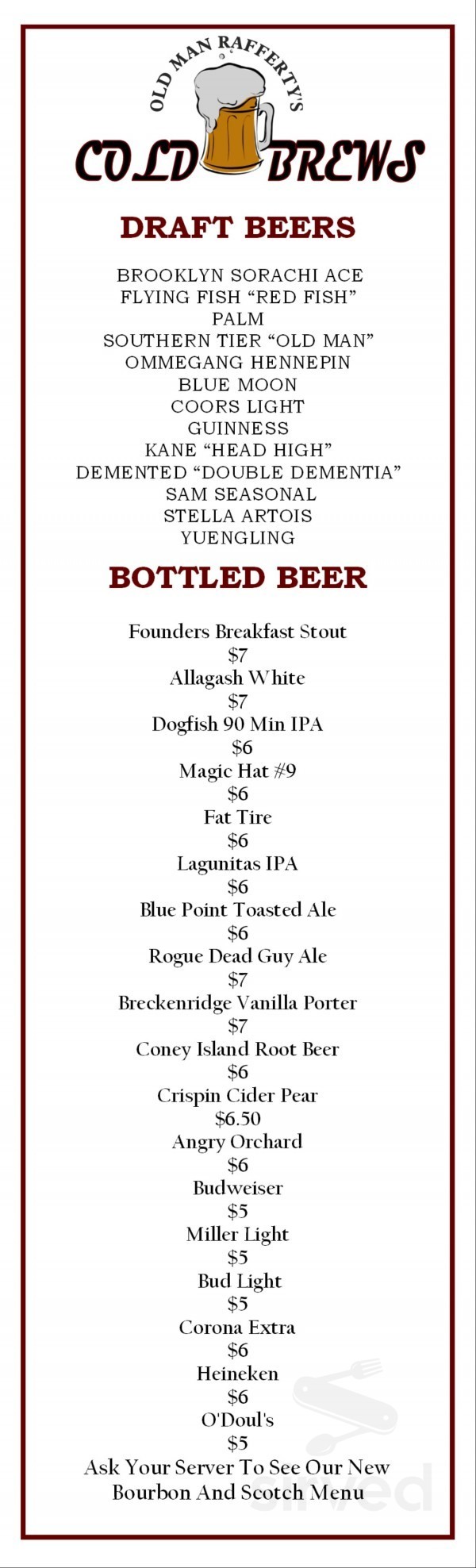 Old Man Rafferty's menu in Hillsborough Township, New Jersey, USA