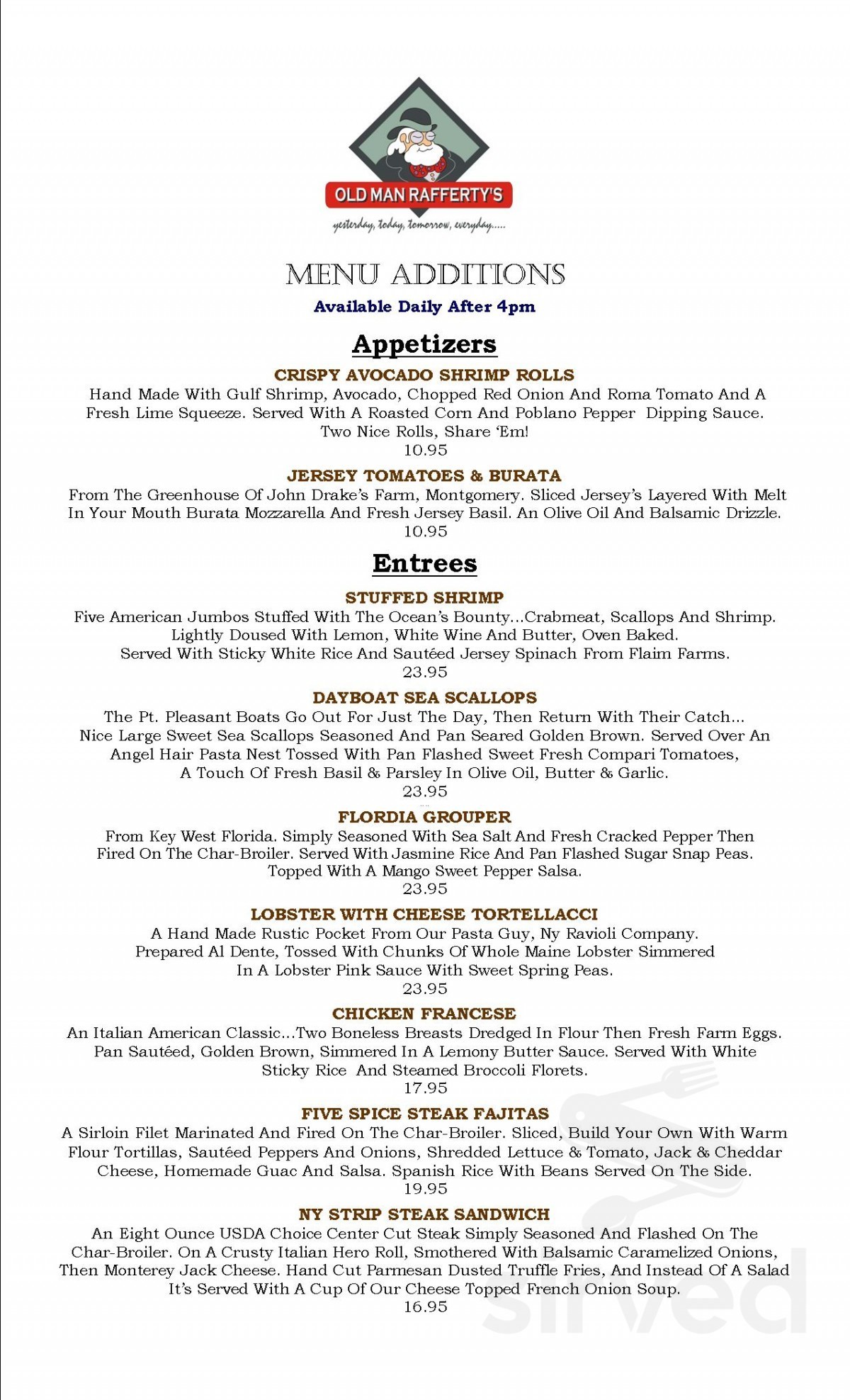 Old Man Rafferty's menu in Hillsborough Township, New Jersey, USA