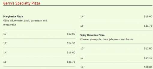 Menu for Gerry's Pizza in Rockford, IL | Sirved