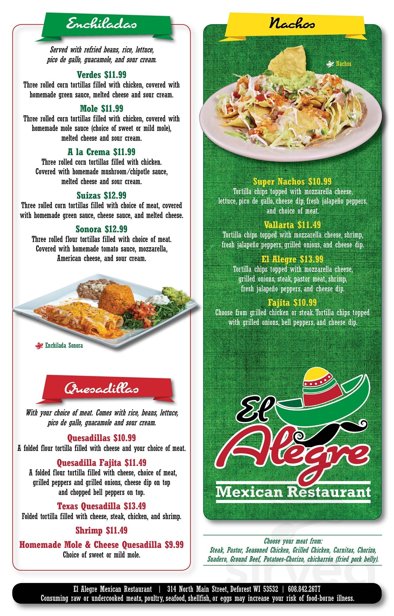 El Alegre Mexican Restaurant menus in DeForest, Wisconsin, United States