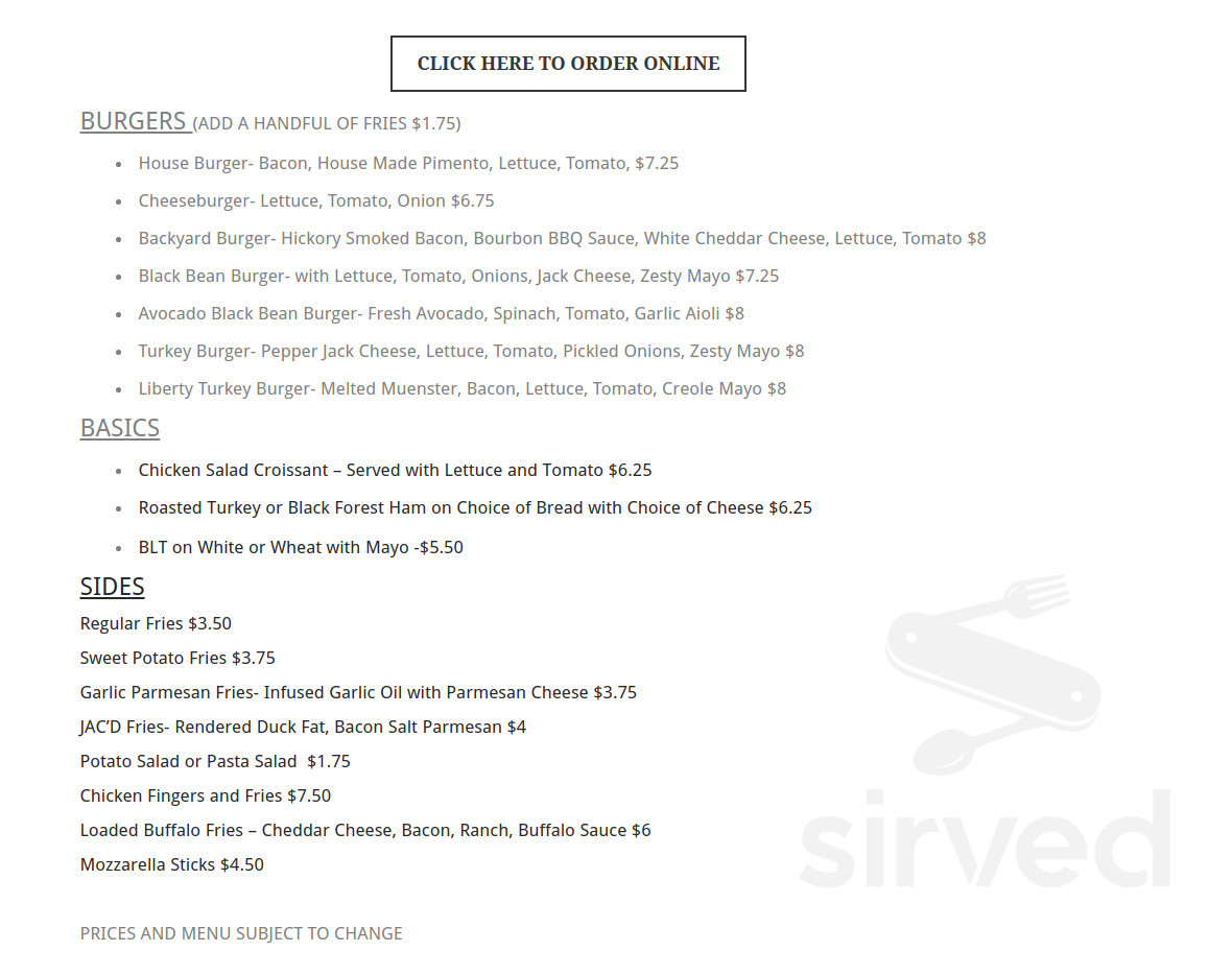 JACs menu in Greenville, South Carolina, USA