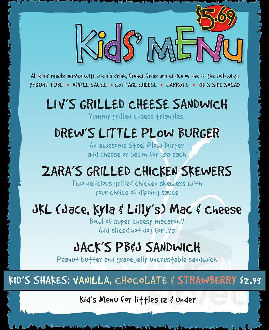 Steel Plow Burger Company menu in Davenport, Iowa, USA