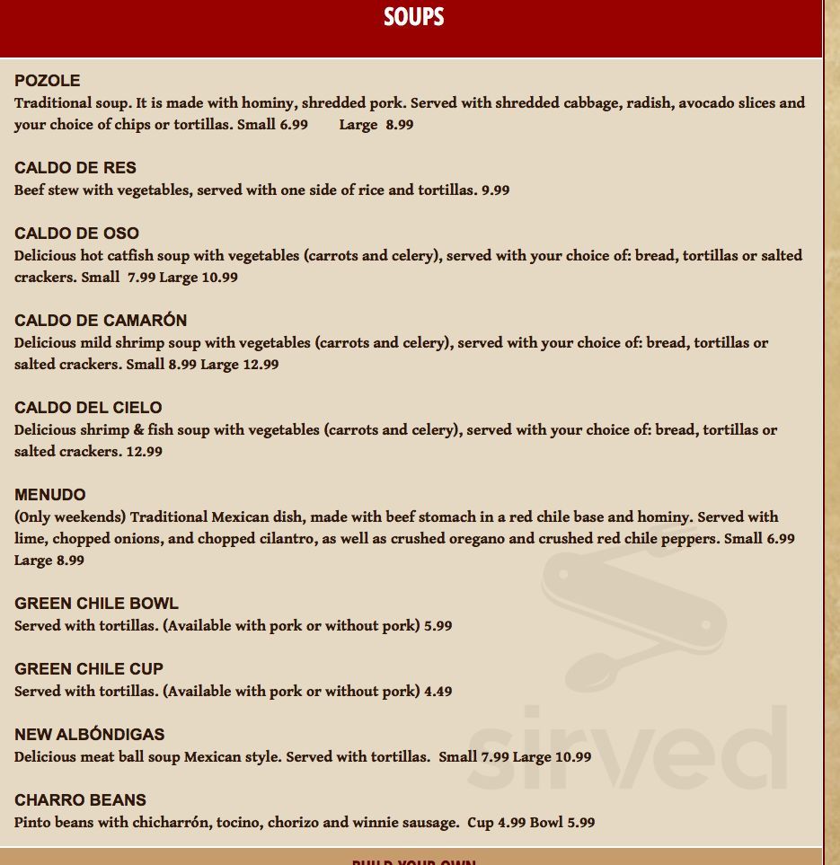 El Cielo menu in Loveland, Colorado, USA