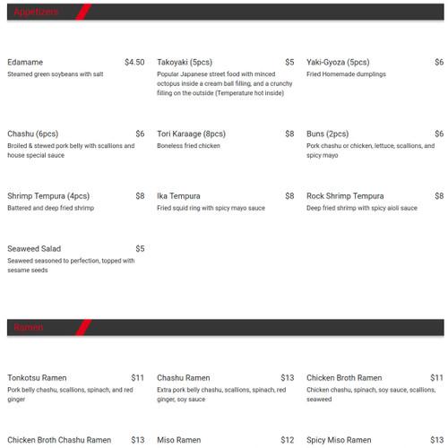 Fujiya Ramen menu in Middletown, Connecticut, USA