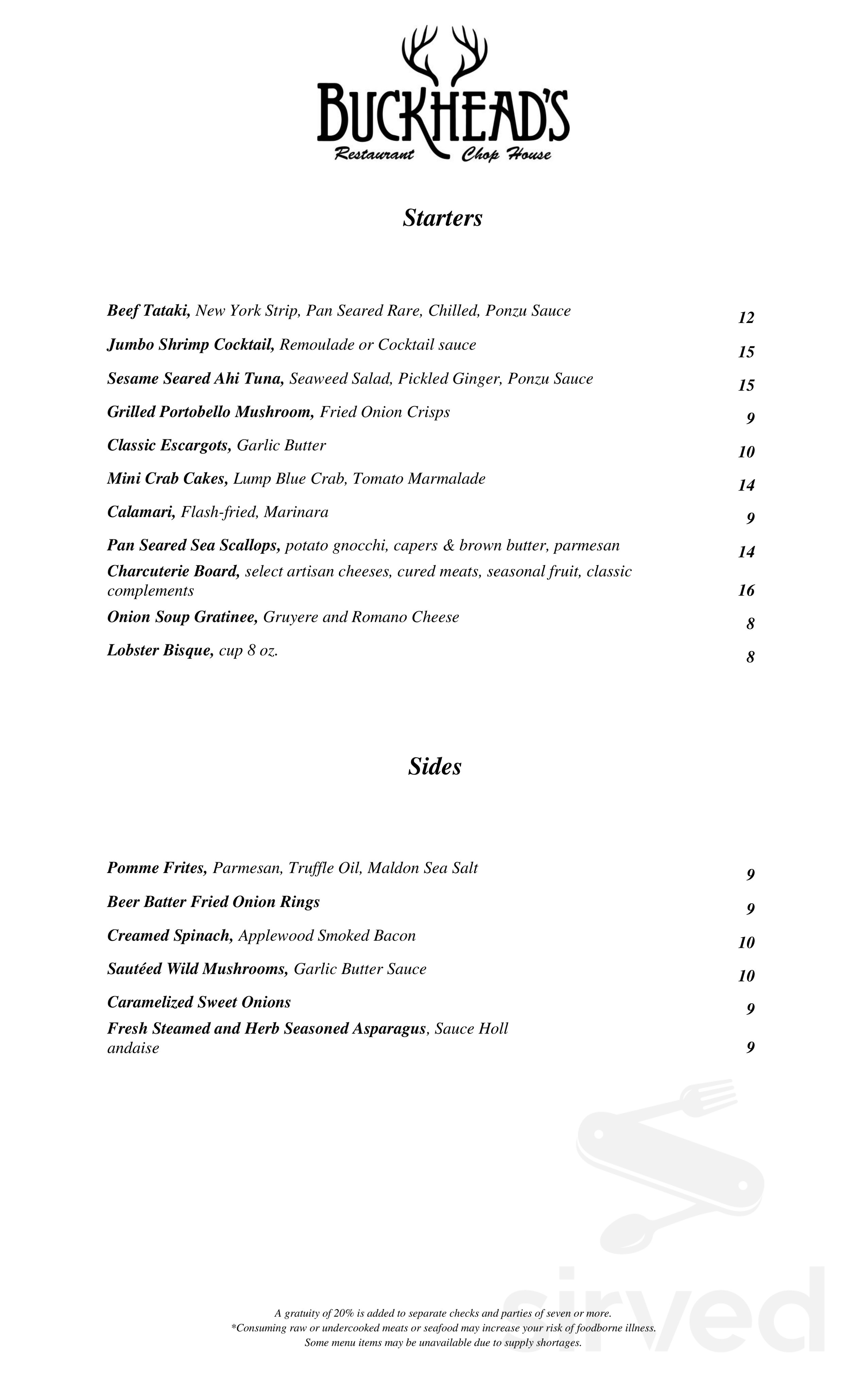 Buckhead's menu in Richmond, Virginia, USA