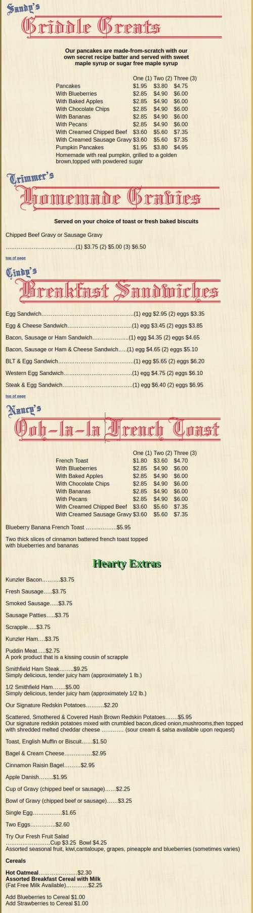 Dutch Country Restaurant menu in Hanover, Pennsylvania, USA