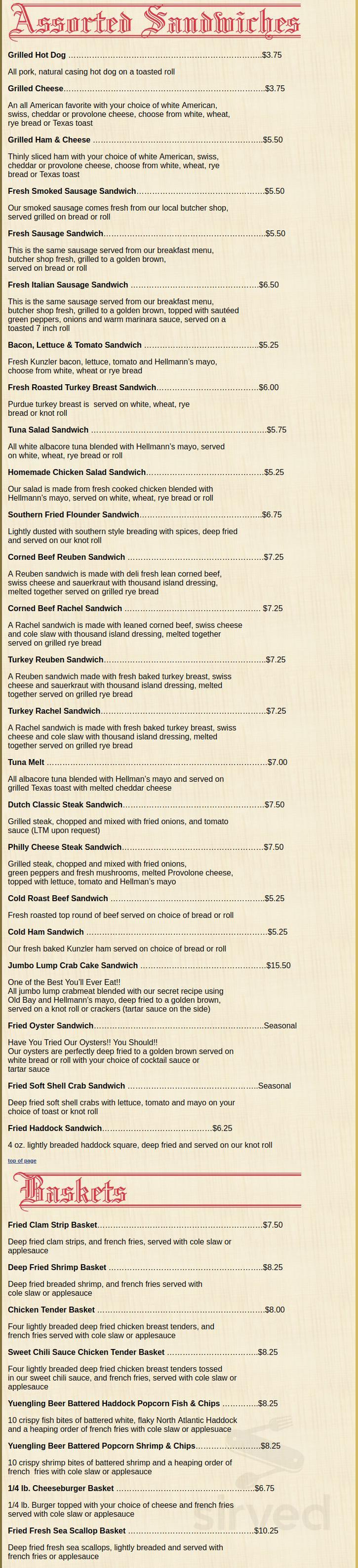 Dutch Country Restaurant menus in Hanover, Pennsylvania, United States