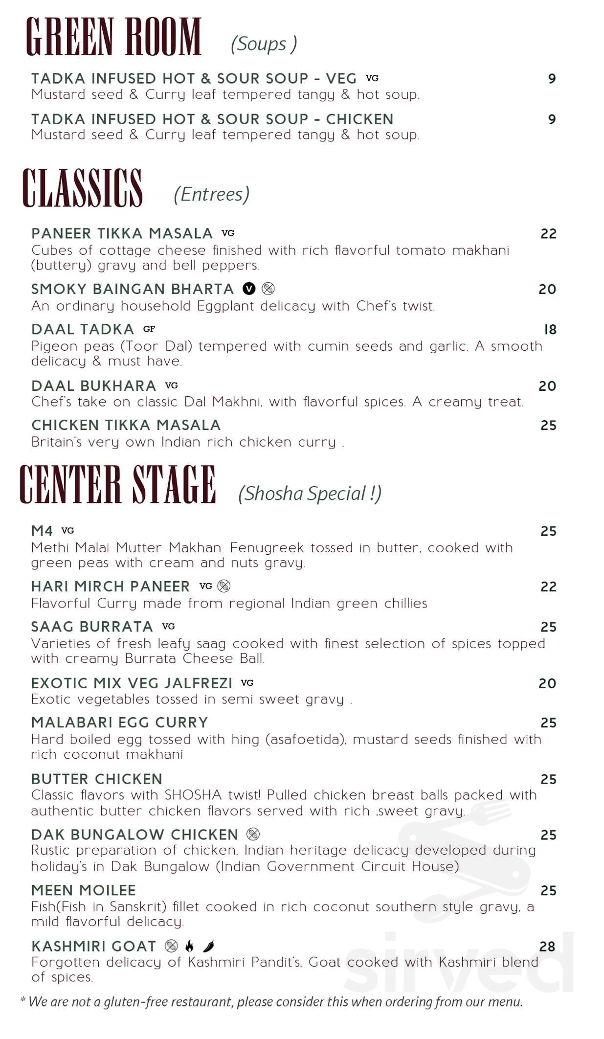 Shosha menu in Sunnyvale, California, USA