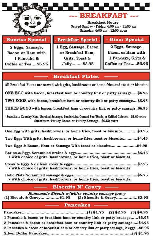 Dee's Diner menu in Goldsboro, North Carolina, USA