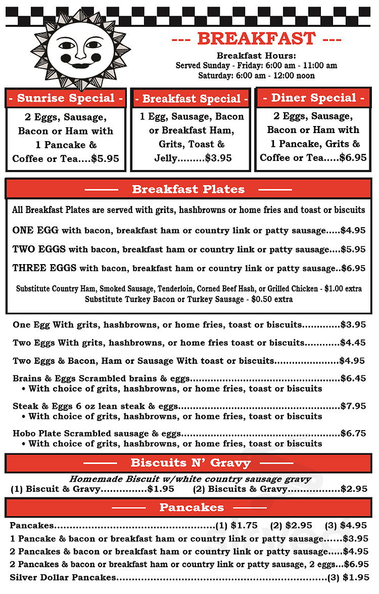 Dee's Diner menu in Goldsboro, North Carolina, USA