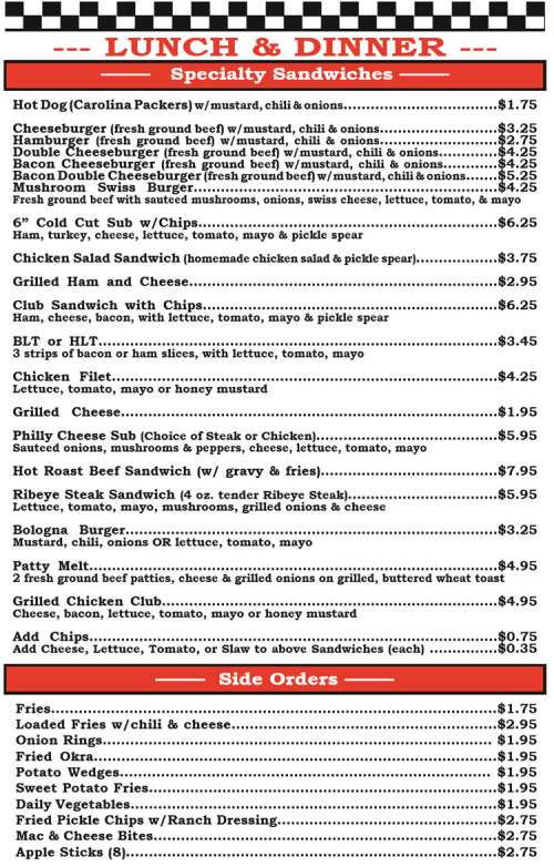 Dee's Diner menu in Goldsboro, North Carolina, USA