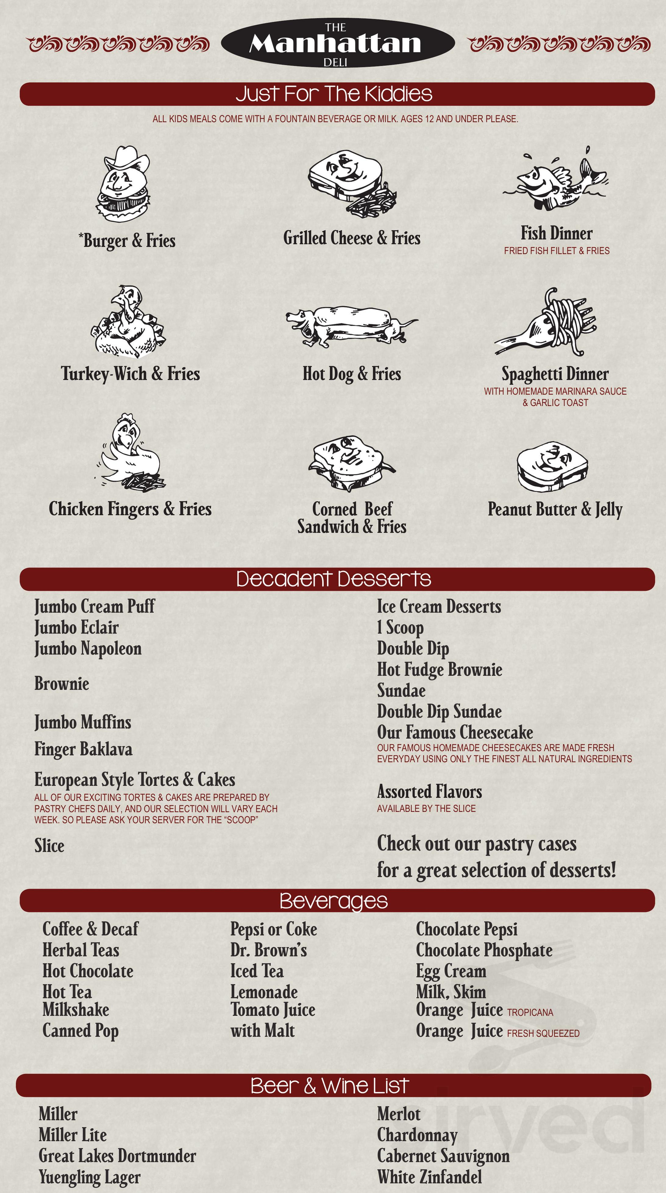 Manhattan Deli menu in Mentor, Ohio, USA