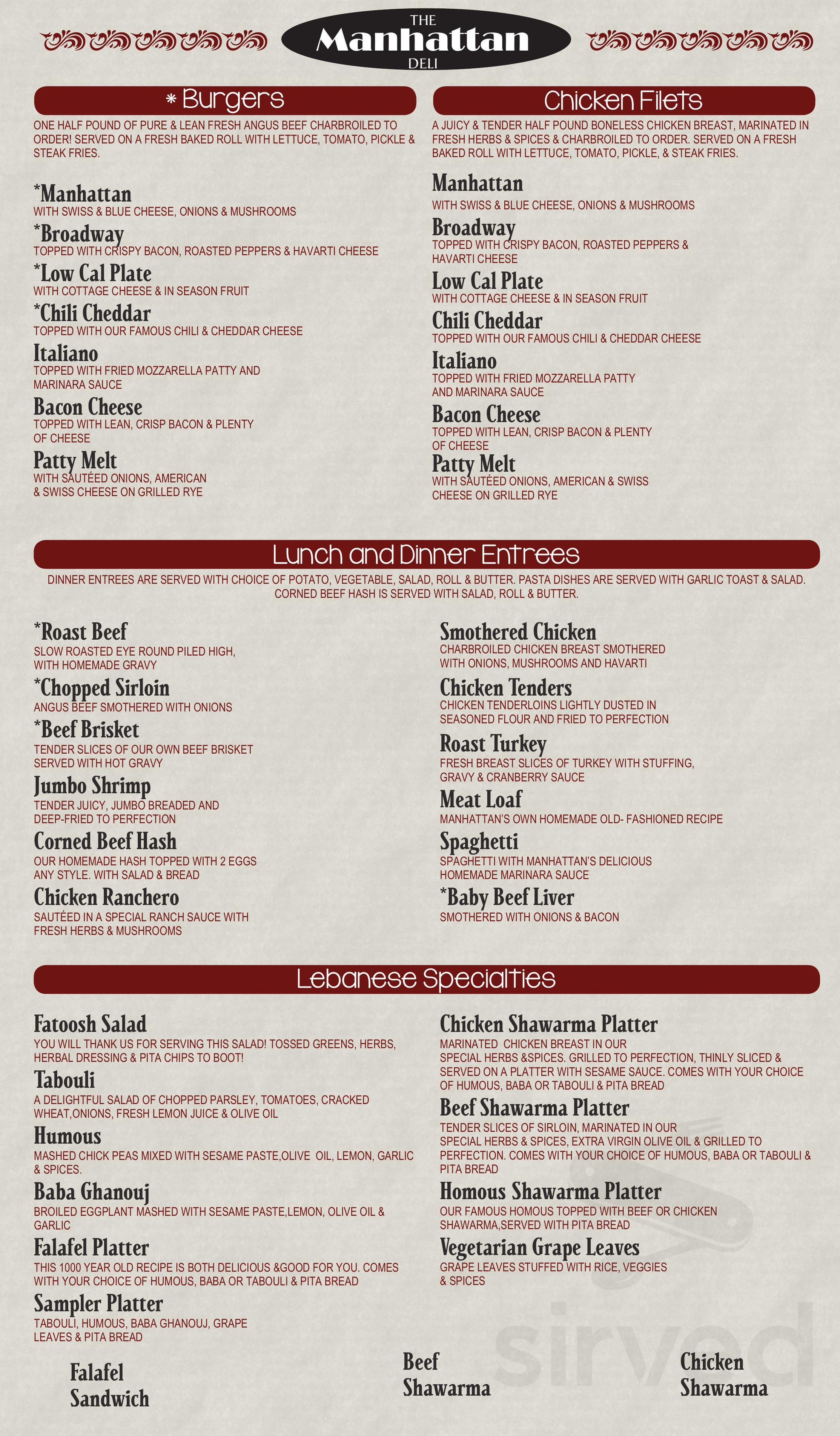 Manhattan Deli menu in Mentor, Ohio, USA