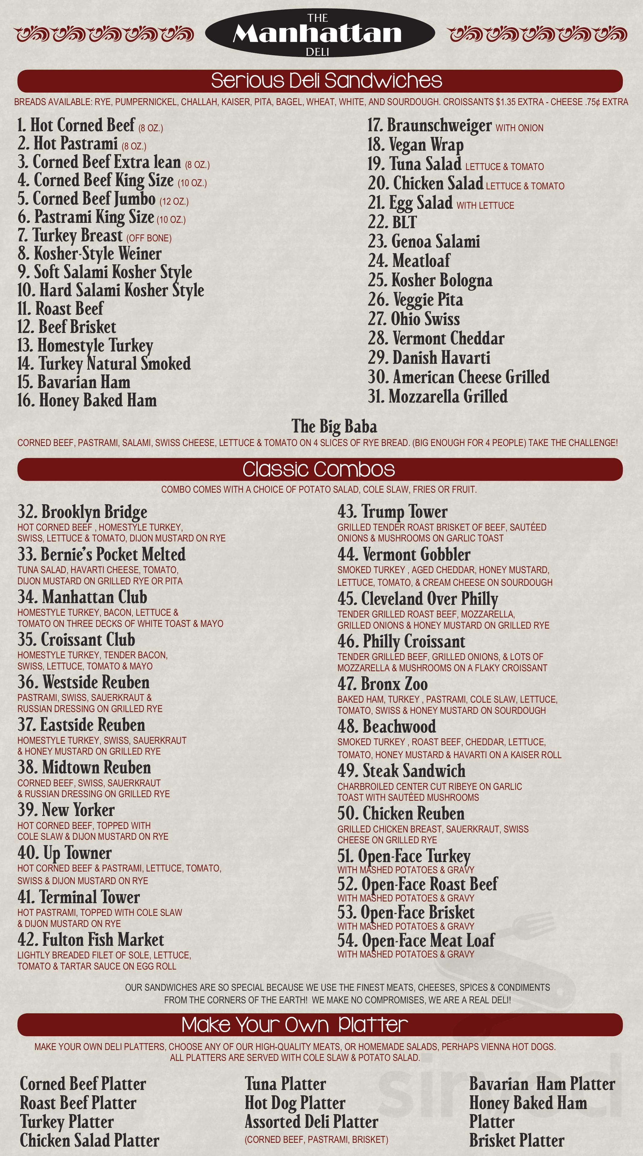 Manhattan Deli menu in Mentor, Ohio, USA