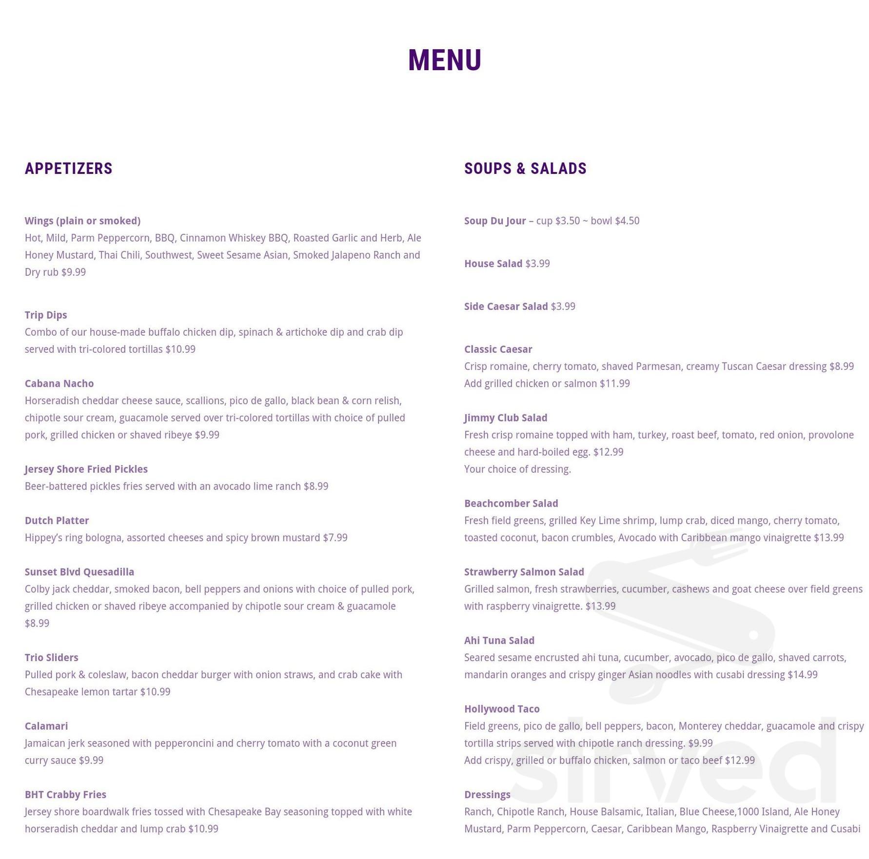 Jimmy G's Beverly Hills Tavern menu in Reading, Pennsylvania, USA