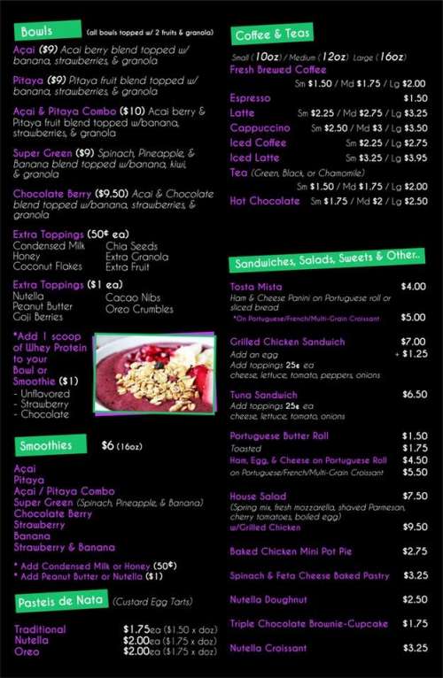 Natas & Bowls menu in Kearny, New Jersey, USA