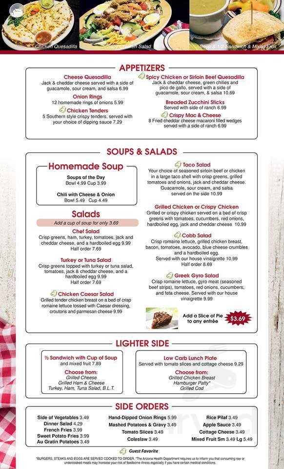 Sally B's Cafe menu in Prescott Valley, Arizona, USA