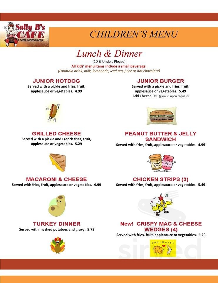 Sally B's Cafe menu in Prescott Valley, Arizona, USA