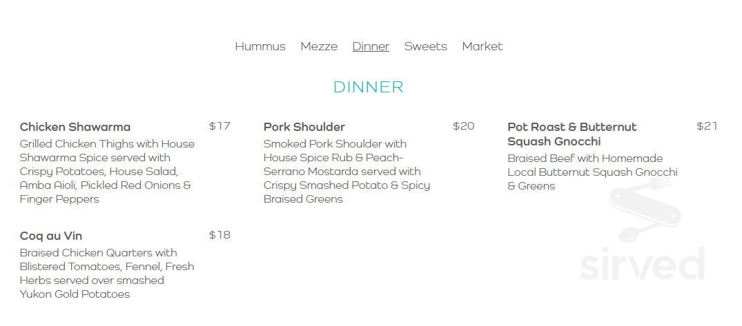 Menu - Lawrence KS's Culinaria | Sirved