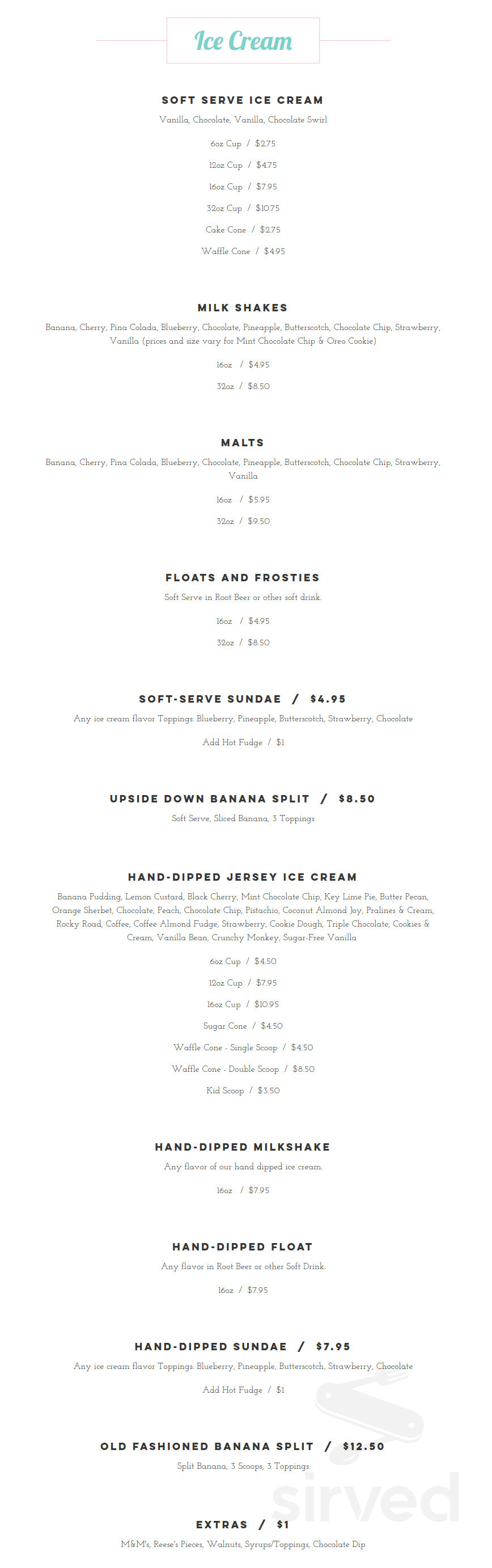 The Sugar Shack menu in Tybee Island, Georgia, USA