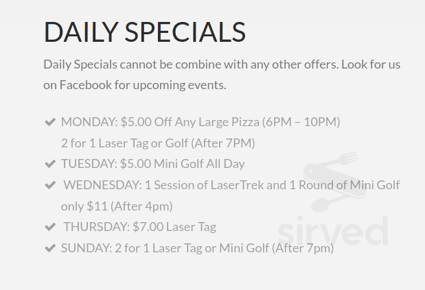 Putters Family Entertainment Center menu in Eugene, Oregon, USA