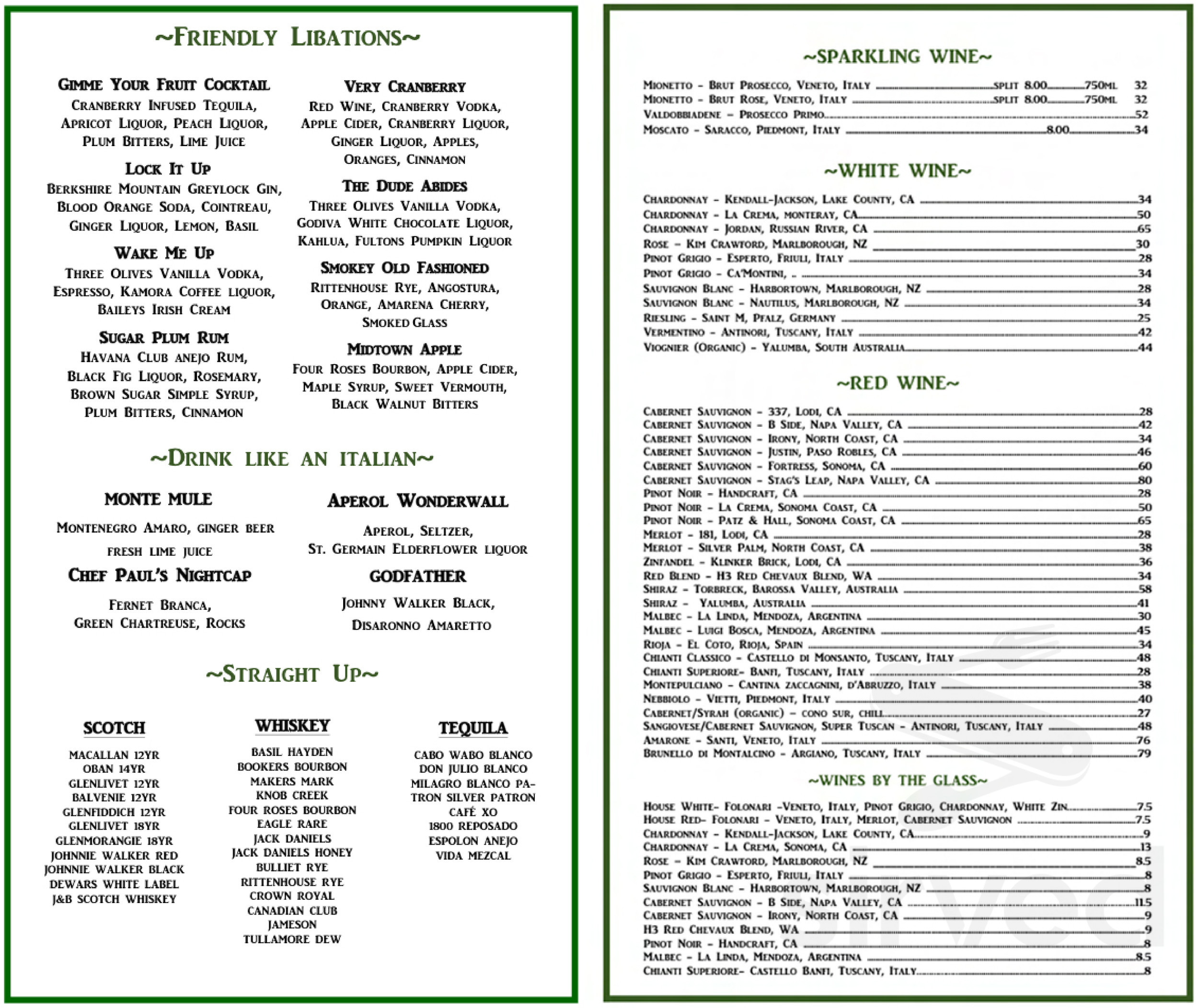 La Cucina di Hampden House menu in Hampden, Massachusetts, USA