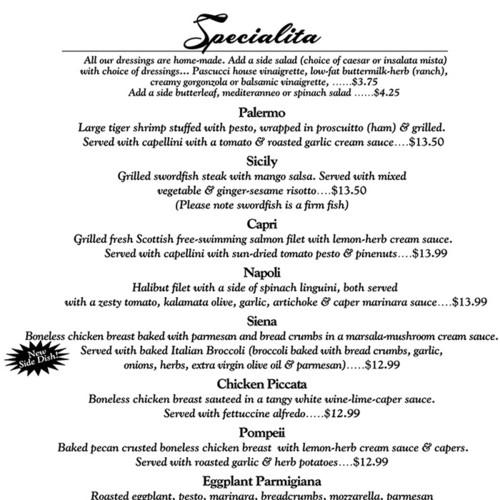 Pascucci menu in Santa Barbara, California, USA