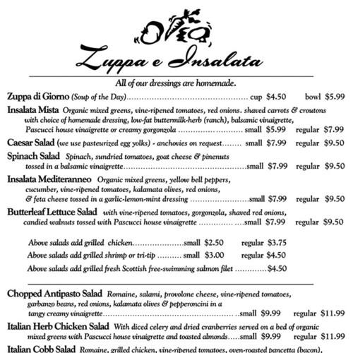 Pascucci menu in Santa Barbara, California, USA