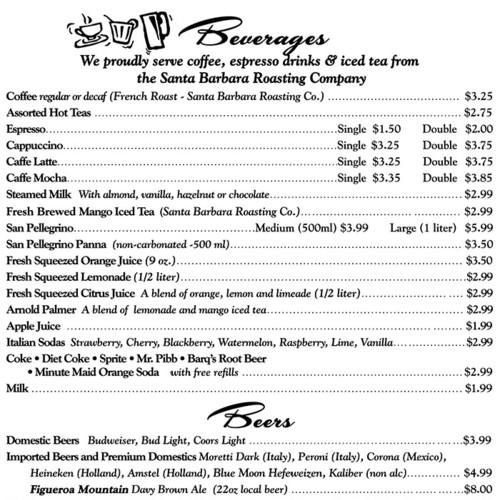 Pascucci menu in Santa Barbara, California, USA