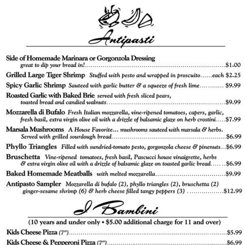 Pascucci menu in Santa Barbara, California, USA