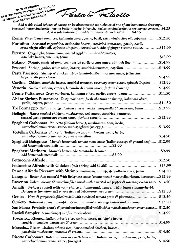 Pascucci menu in Santa Barbara, California, USA