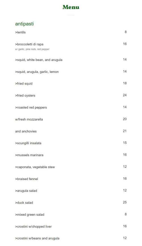 Edo's Squid menu in Richmond, Virginia, USA