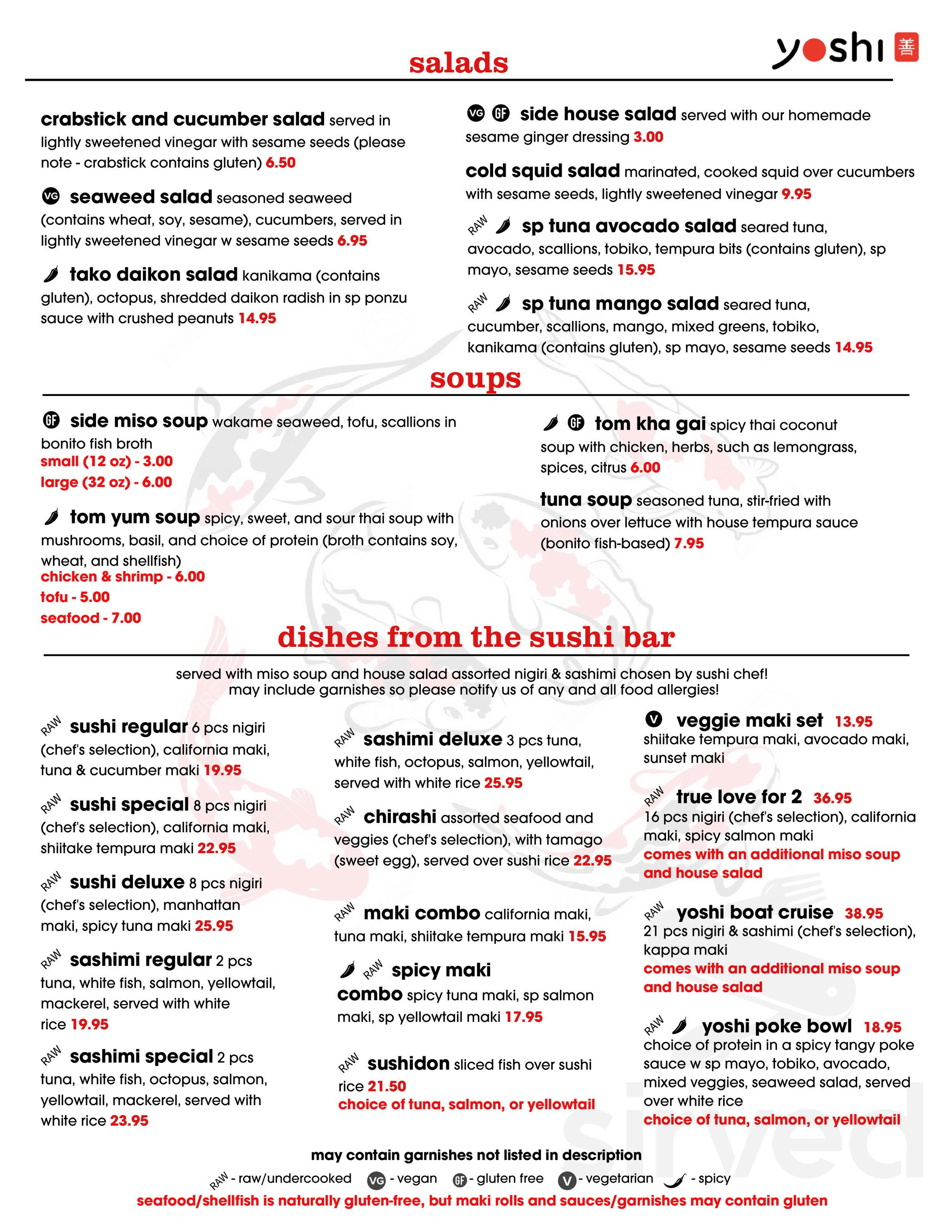 Yoshi Japanese Restaurant menu in Brewer, Maine, USA