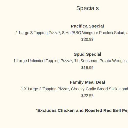 Pacifica Pizza menu in Fresno, California, USA