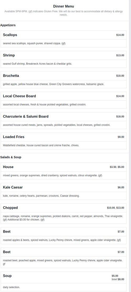 Crosswinds Grille menu in Geneva, Ohio, USA