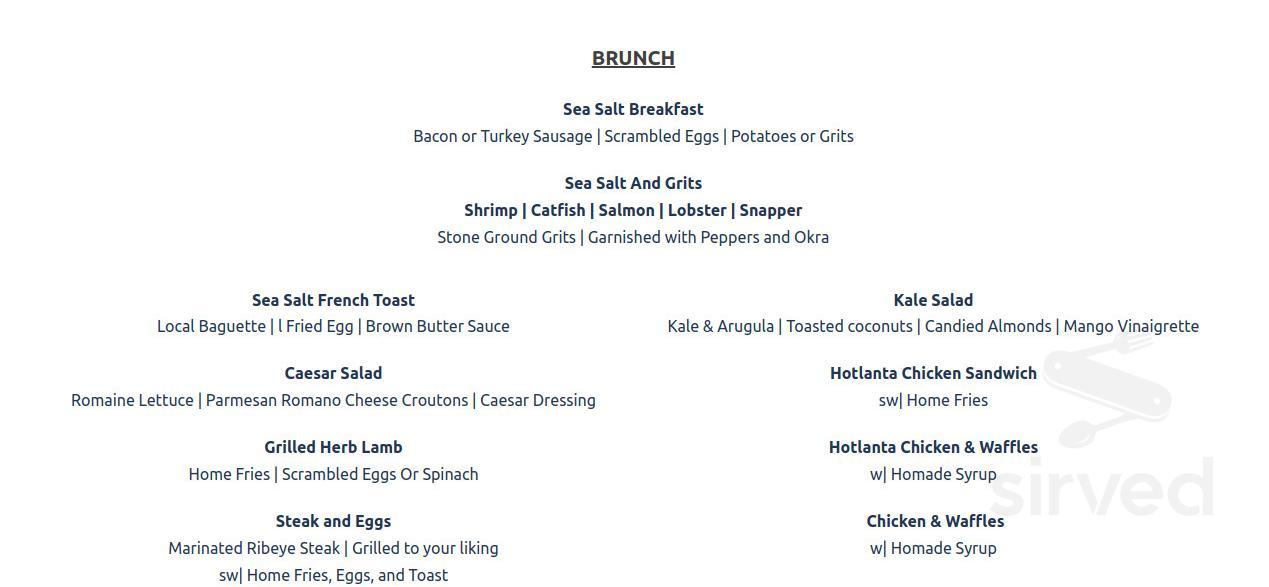 Sea Salt Seafood Lounge menu in Atlanta, Georgia, USA