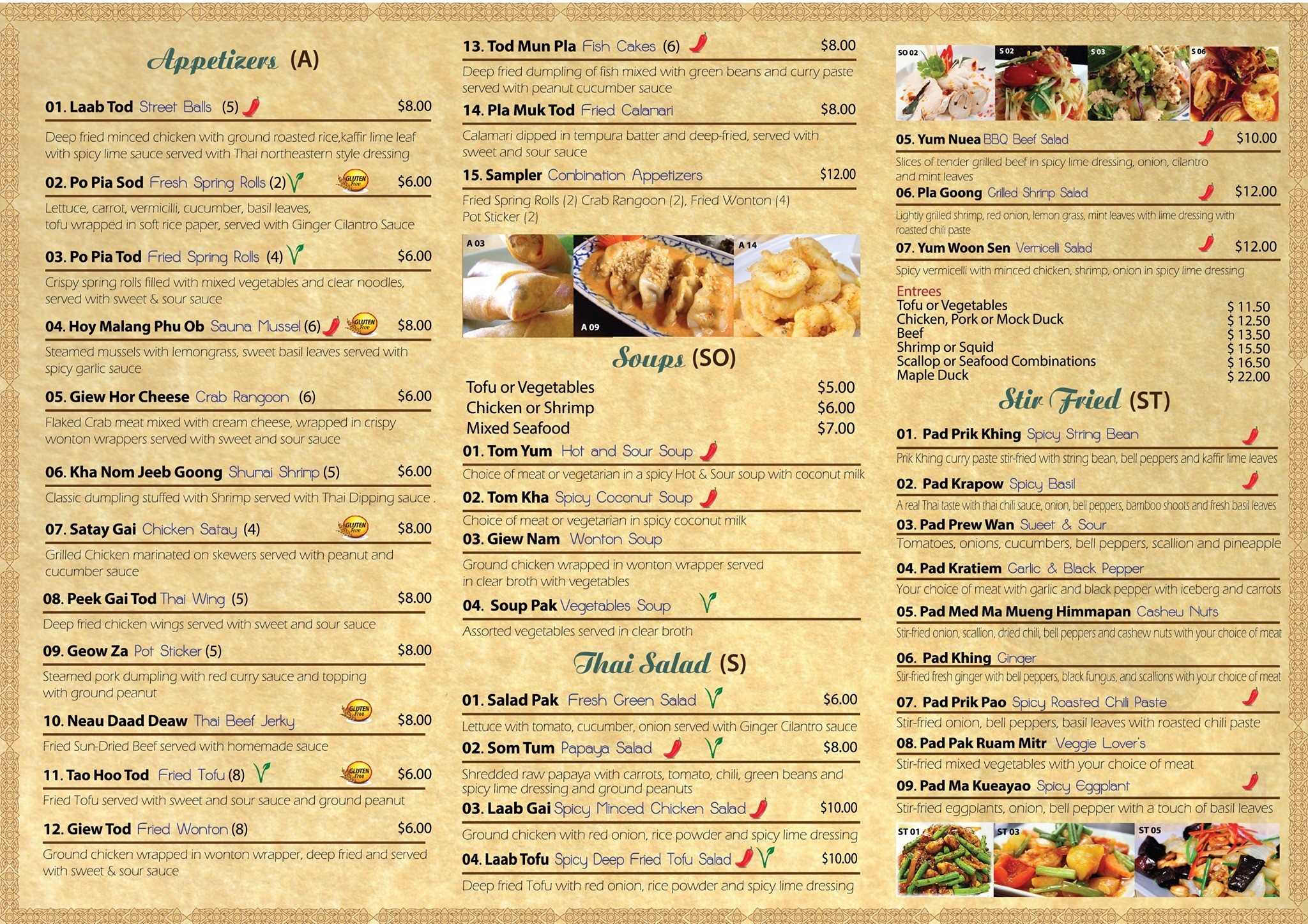 Dusit Thai Cuisine menu in Newport, Vermont, USA