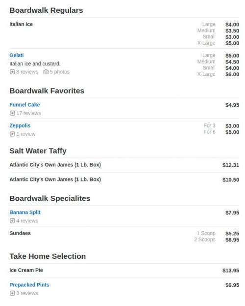 The Boardwalk Italian Ice & Creamery menu in Boynton Beach, Florida, USA