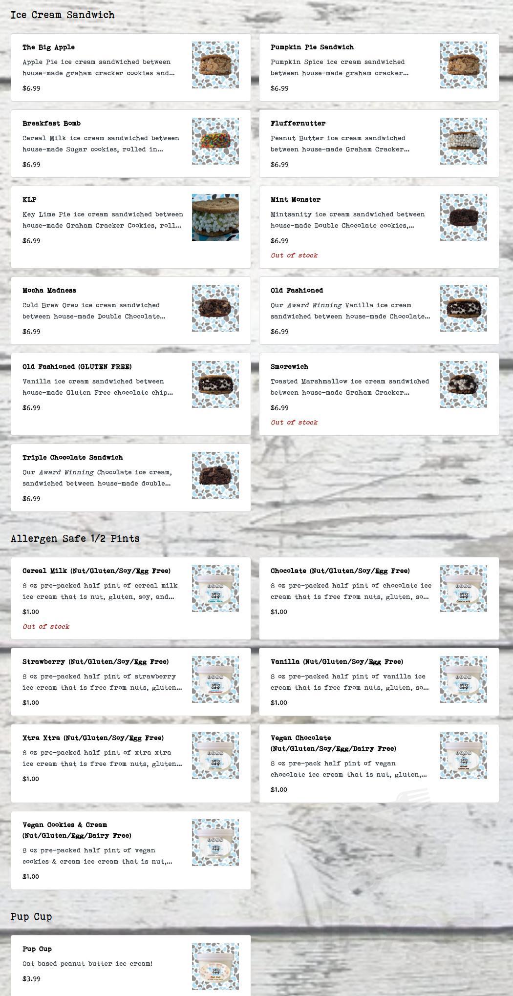 Holy Cow Ice Cream Cafe menu in Gloucester, Massachusetts, USA