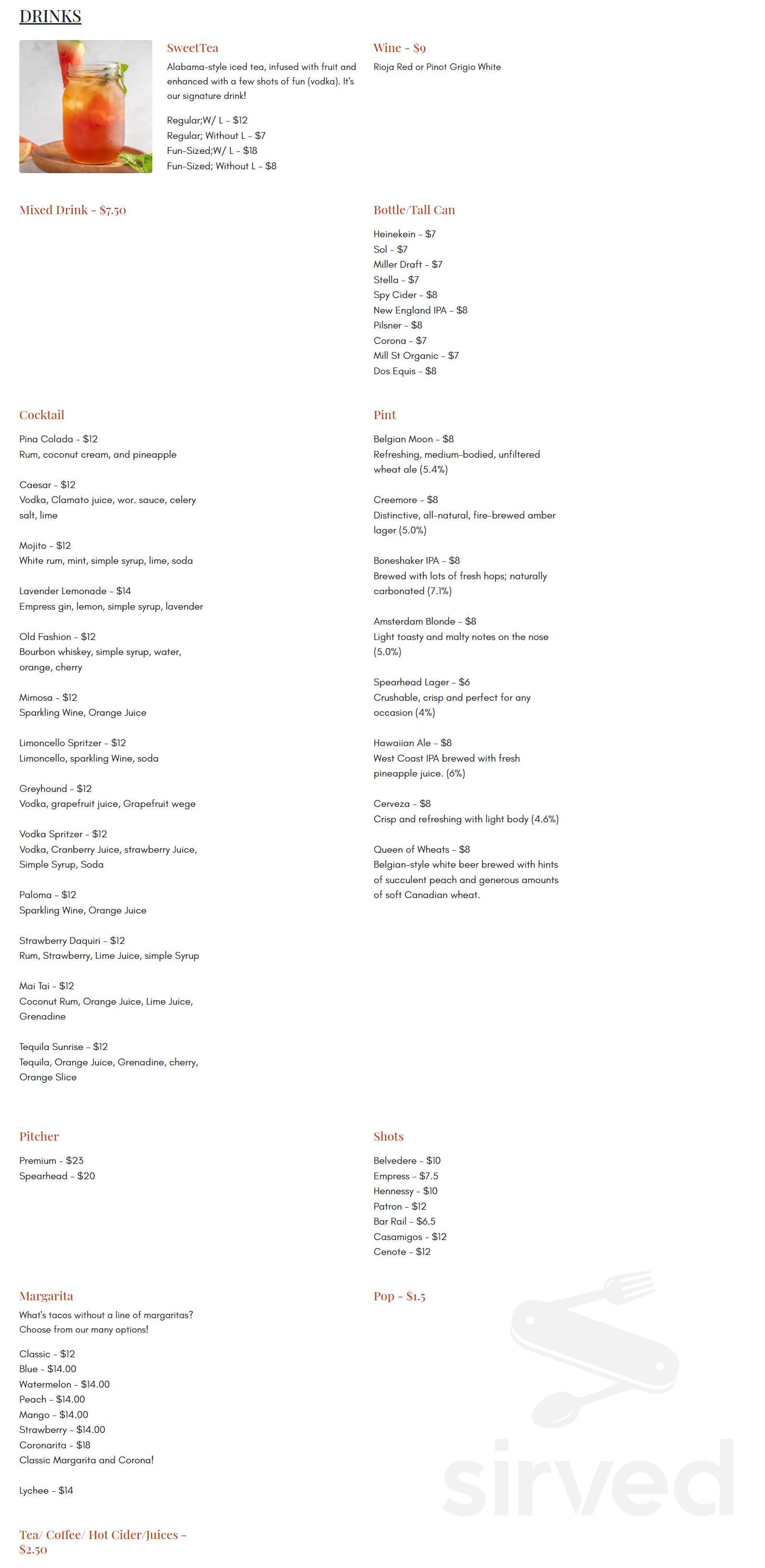 Moonlight Lounge menu in Toronto, Ontario, Canada