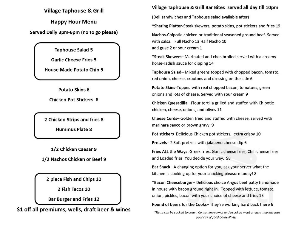Menu for Village Taphouse & Grill in Marysville, WA | Sirved