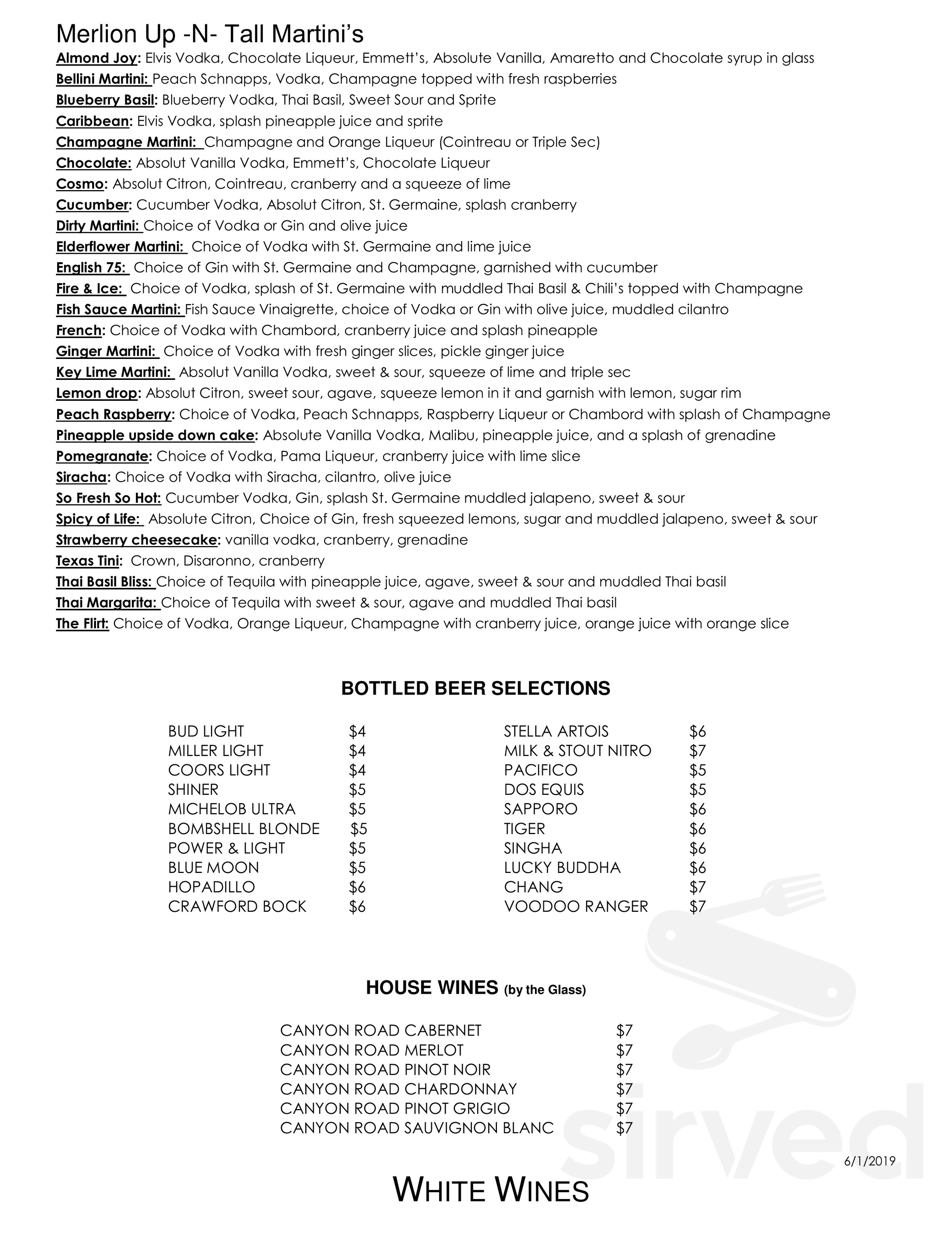 Merlion menu in Seabrook, Texas, USA