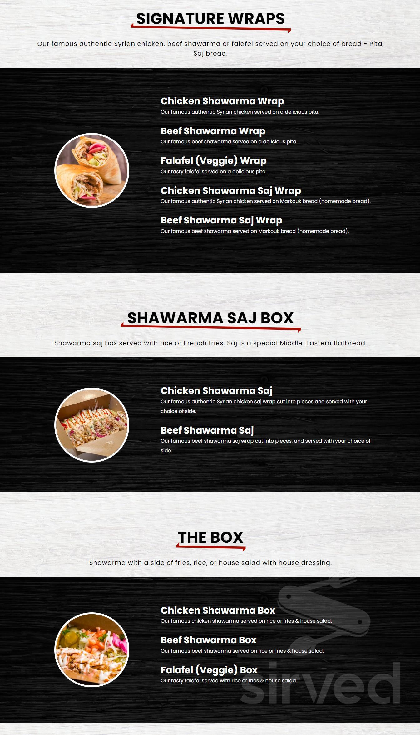 Menu - Bolton ON's Shawarma Box Bolton | Sirved