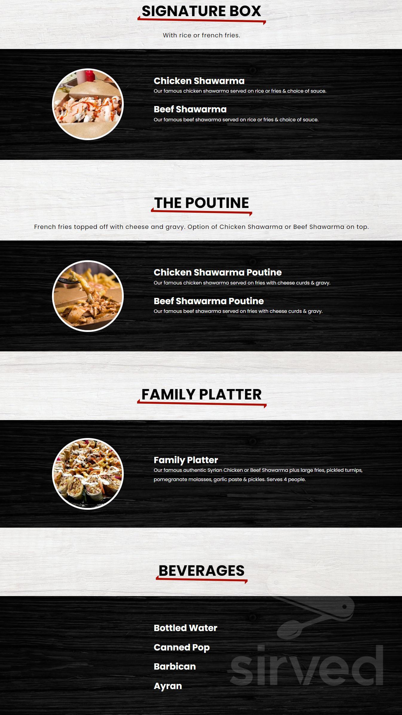 Menu - Bolton ON's Shawarma Box Bolton | Sirved