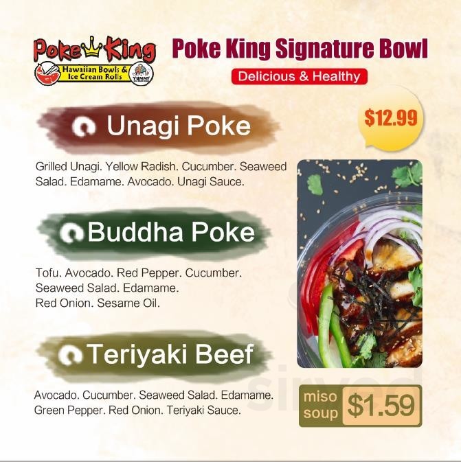 Poke King menu in Spokane, Washington, USA