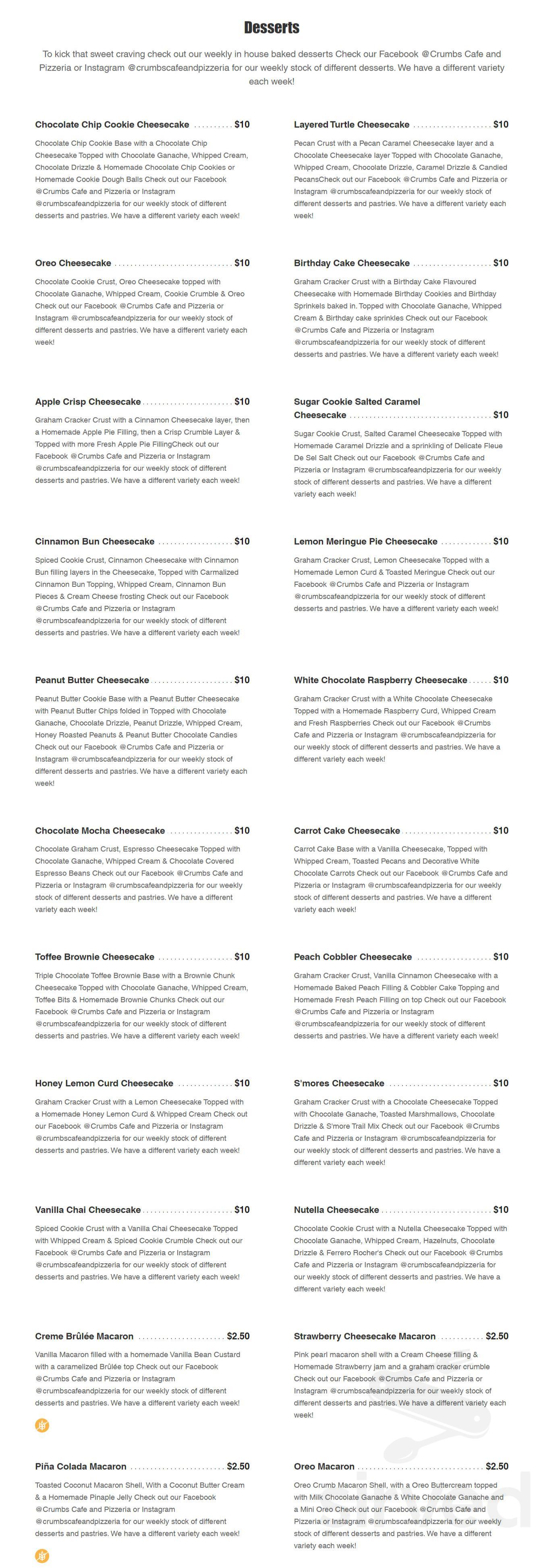 Crumbs Cafe And Pizzeria menu in Sexsmith, Alberta, Canada