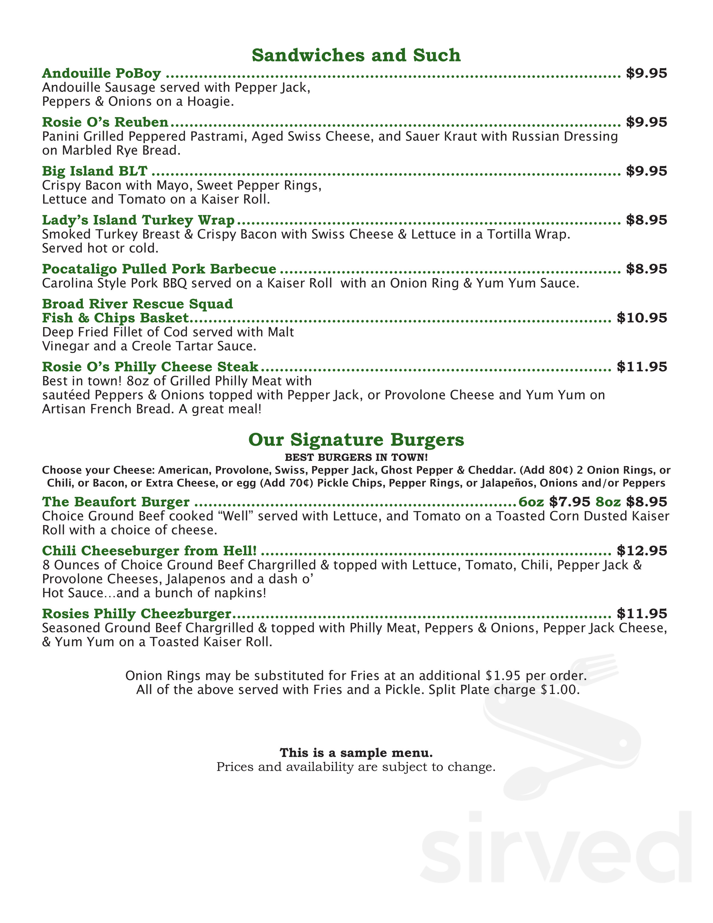 Rosie O'Grady's menus in Beaufort, South Carolina, United States