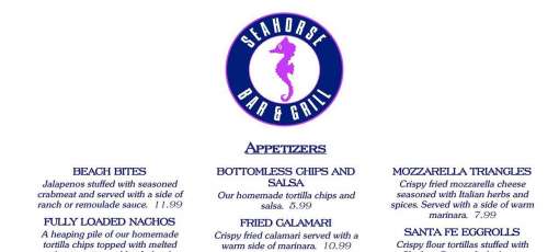 Seahorse Bar & Grill Menu - Surfside Beach, Texas | Sirved